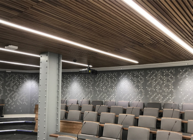 Bespoke design acoustic panels for lecture theatre